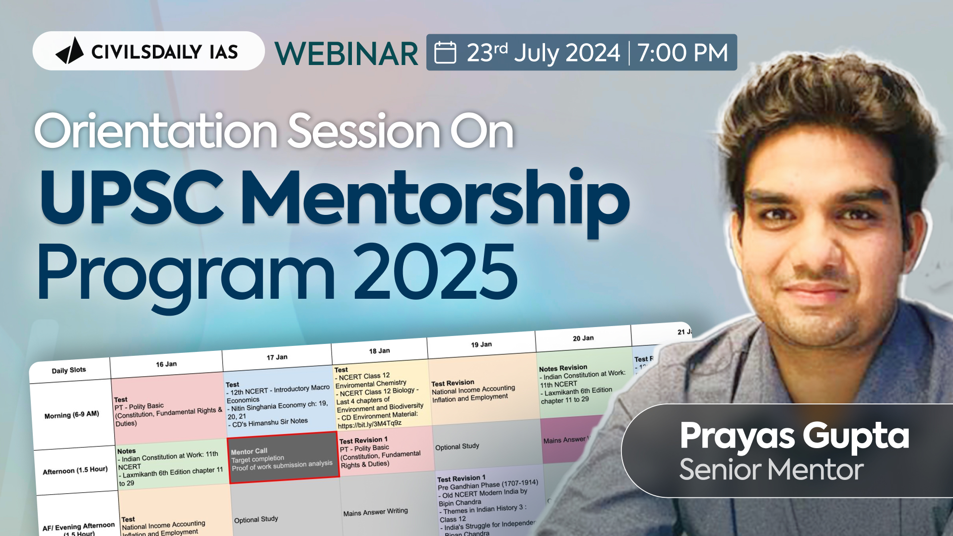 [Free Orientation Session] On UPSC Mentorship Program 2025 || Join on 23rd July 2024 At 7 PM ...